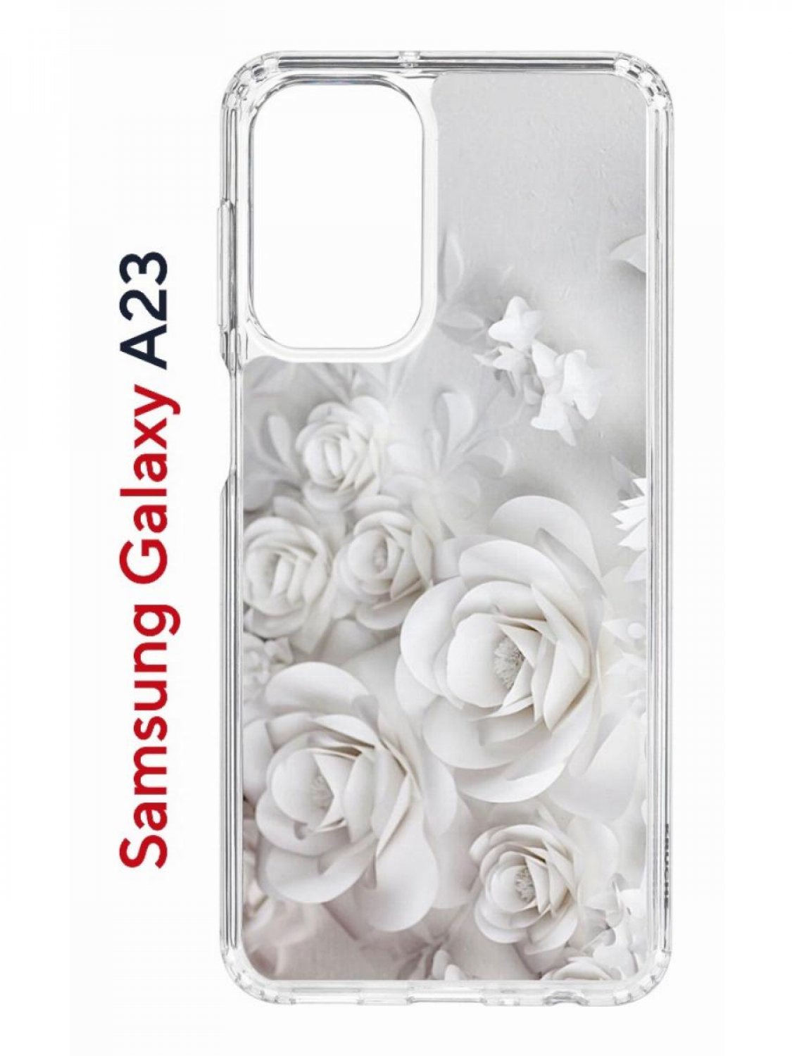 Чехол на Samsung A23 Kruche Print White roses, противоударный бампер, с защитой камеры