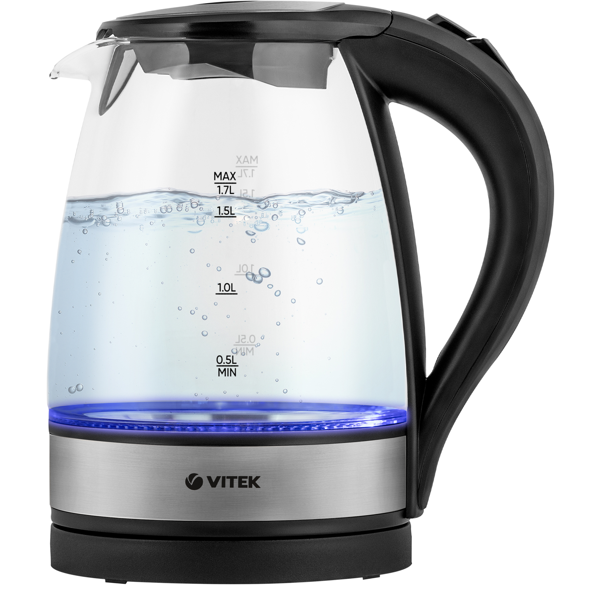 Чайник электрический VITEK VT-7008 1.7 л прозрачный, серебристый, черный