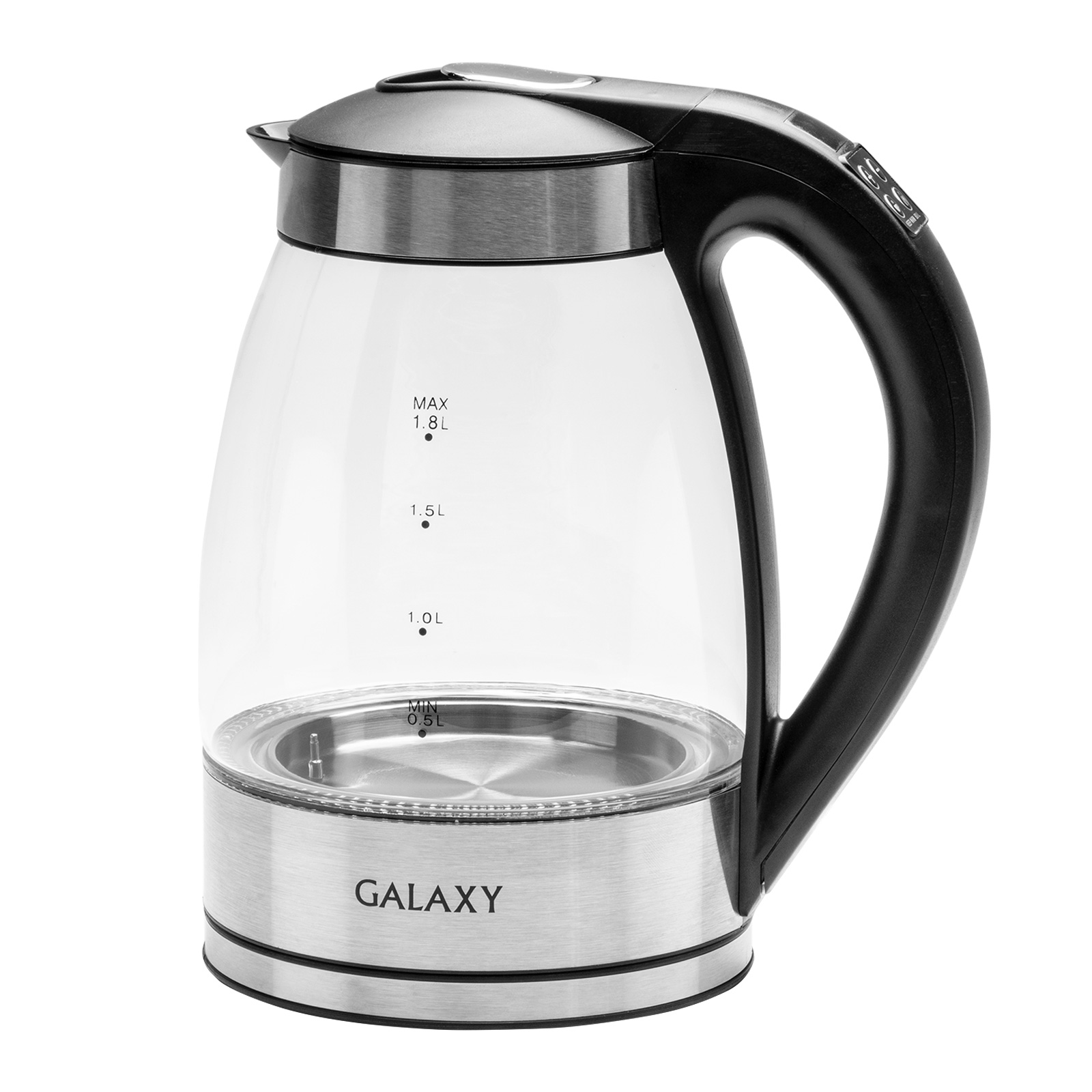 Чайник электрический Galaxy GL0556 1.8 л черный, прозрачный, серебристый