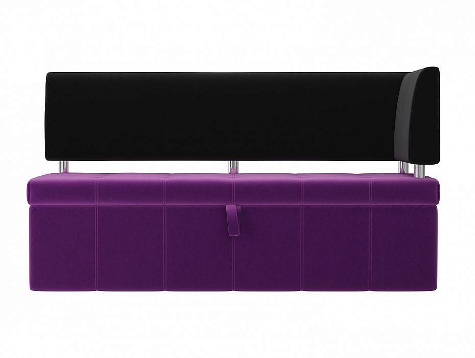 Кухонный прямой диван Лига Диванов Стоун с углом правый Фиолетовый/Черный (микровельвет)