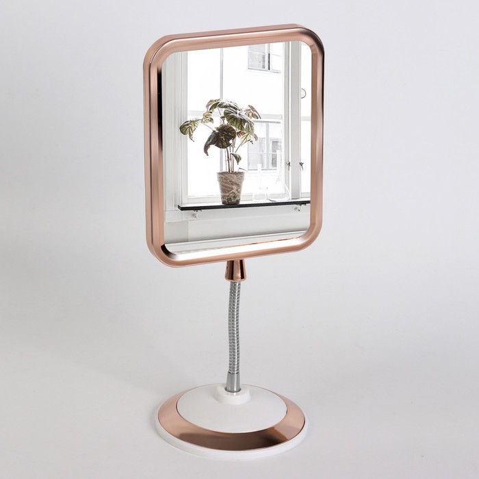Зеркало настольное, на гибкой ножке, двустороннее, с увеличением, 12,5x16 см, медный/белый