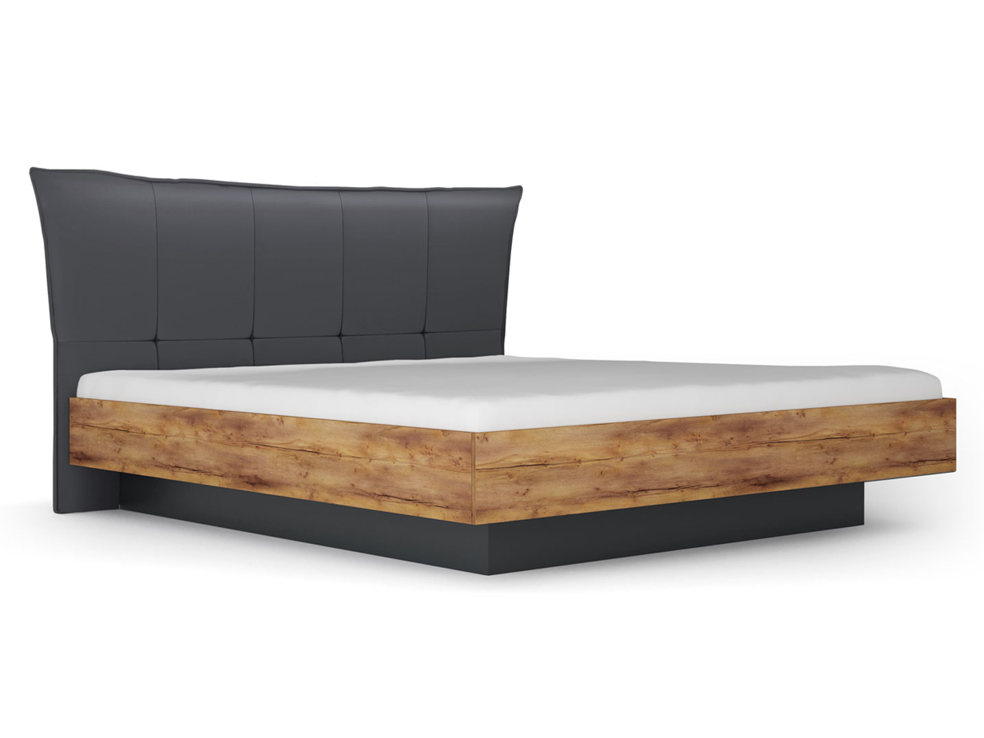 Двуспальная кровать Вега Бавария Таксония медовая/Кожа поло графит, 1600х2000 мм