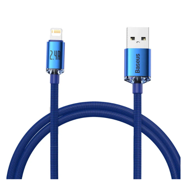 Дата-кабель Baseus Crystal Shine Series Fast Charging USB - Lightning 2.4A, 1.2 м, Blue