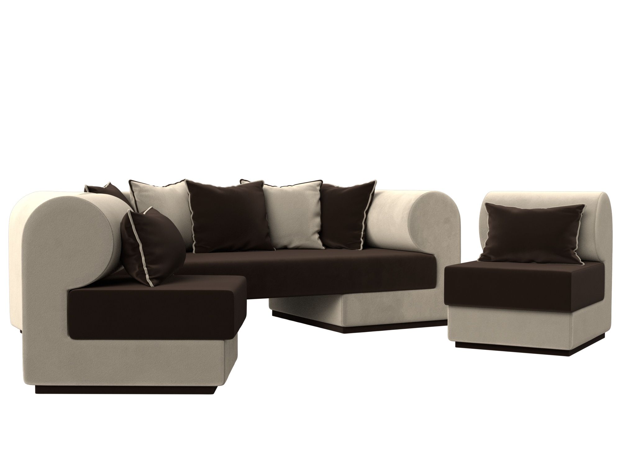 Набор Кипр-3 (диван, 2 кресла) микровельвет коричневый/бежевый