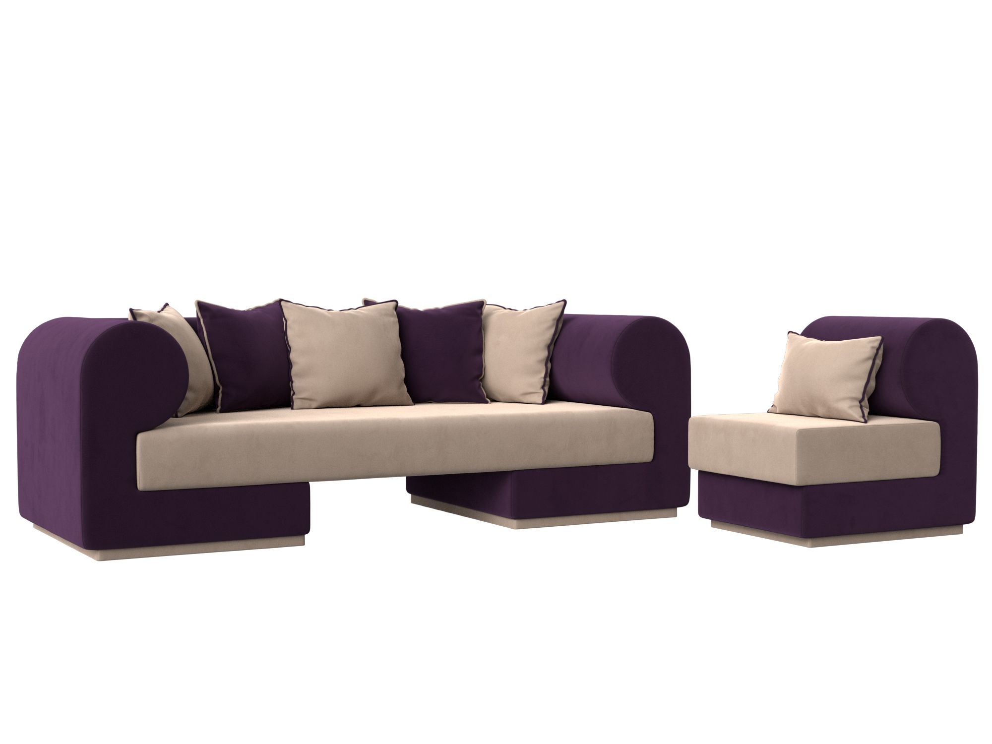 Набор Кипр-2 (диван, кресло) велюр бежевый/фиолетовый