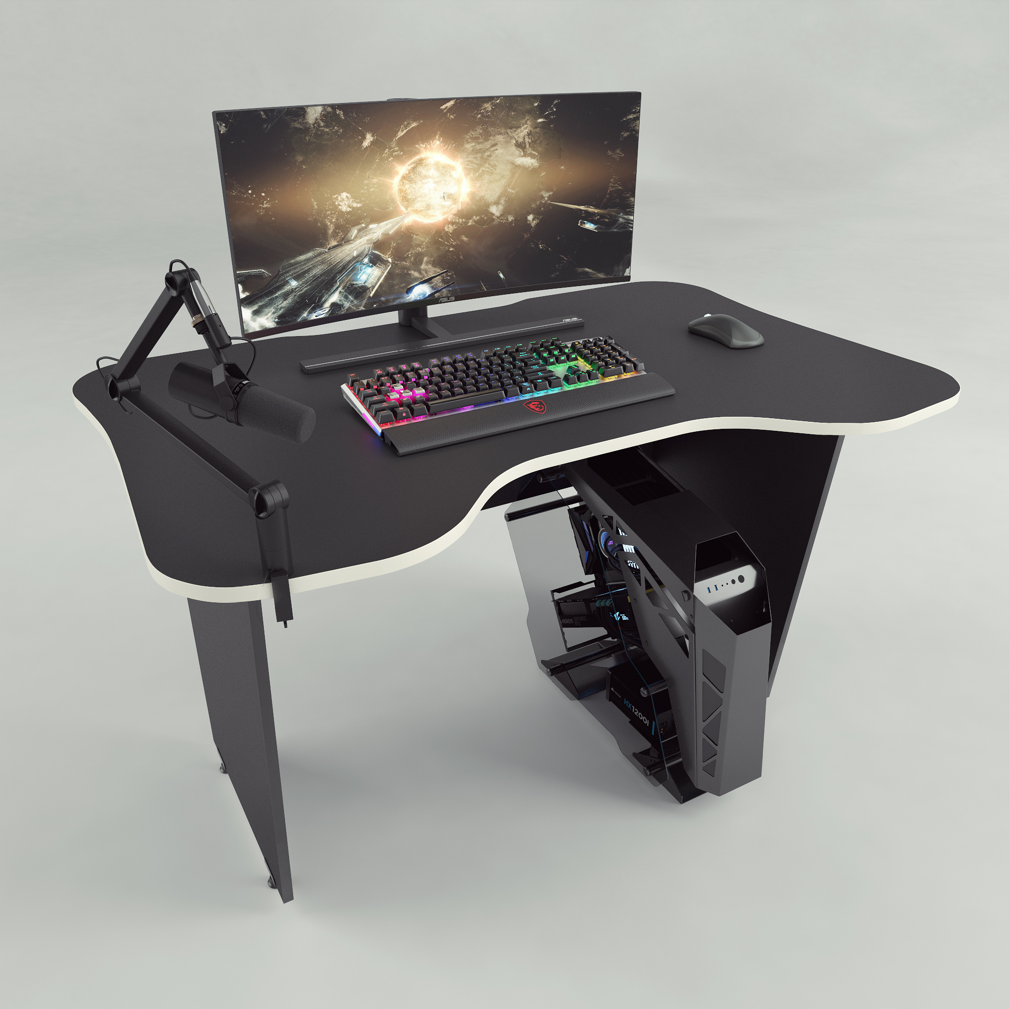 Игровой компьютерный стол myXplace Fly, черно-белый