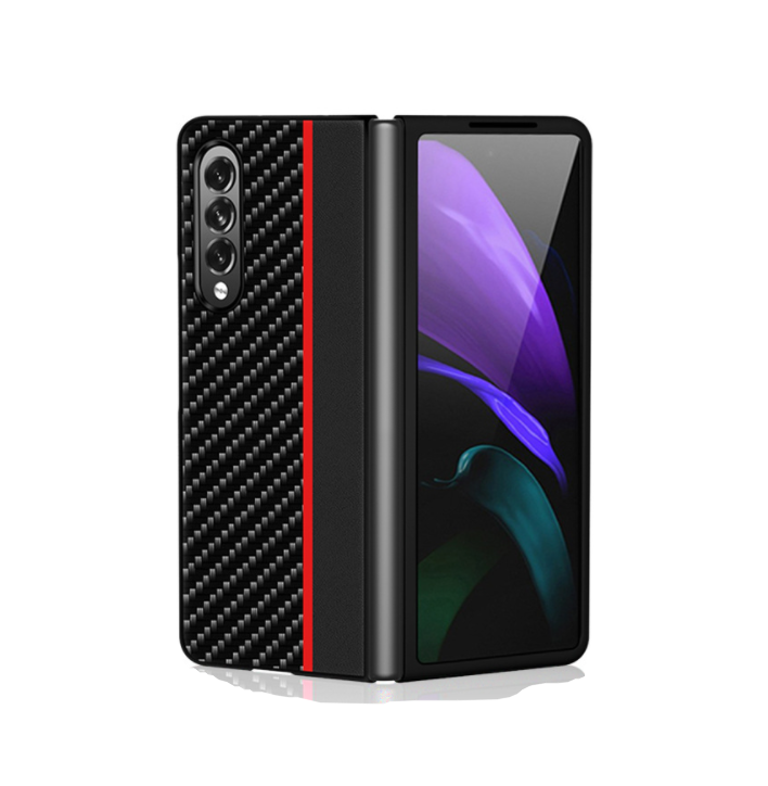 Чехол MyPads для Samsung Galaxy Z Fold 3 с вставкой из кожи черная с красной полосой