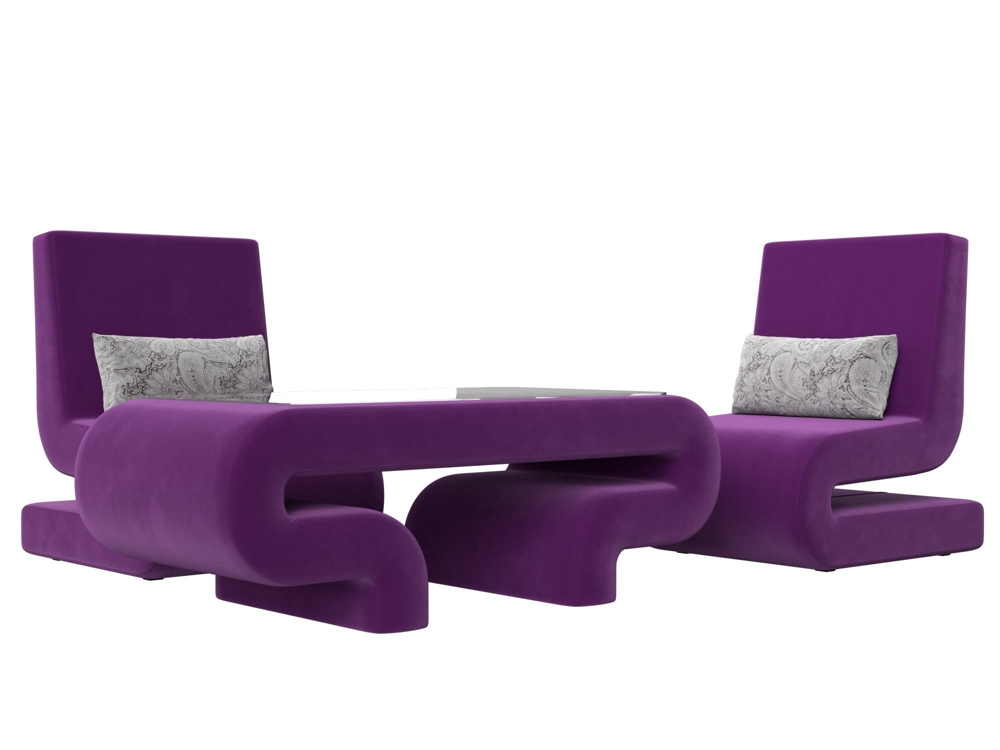 Набор Волна-3 (стол, 2 кресла) микровельвет фиолетовый