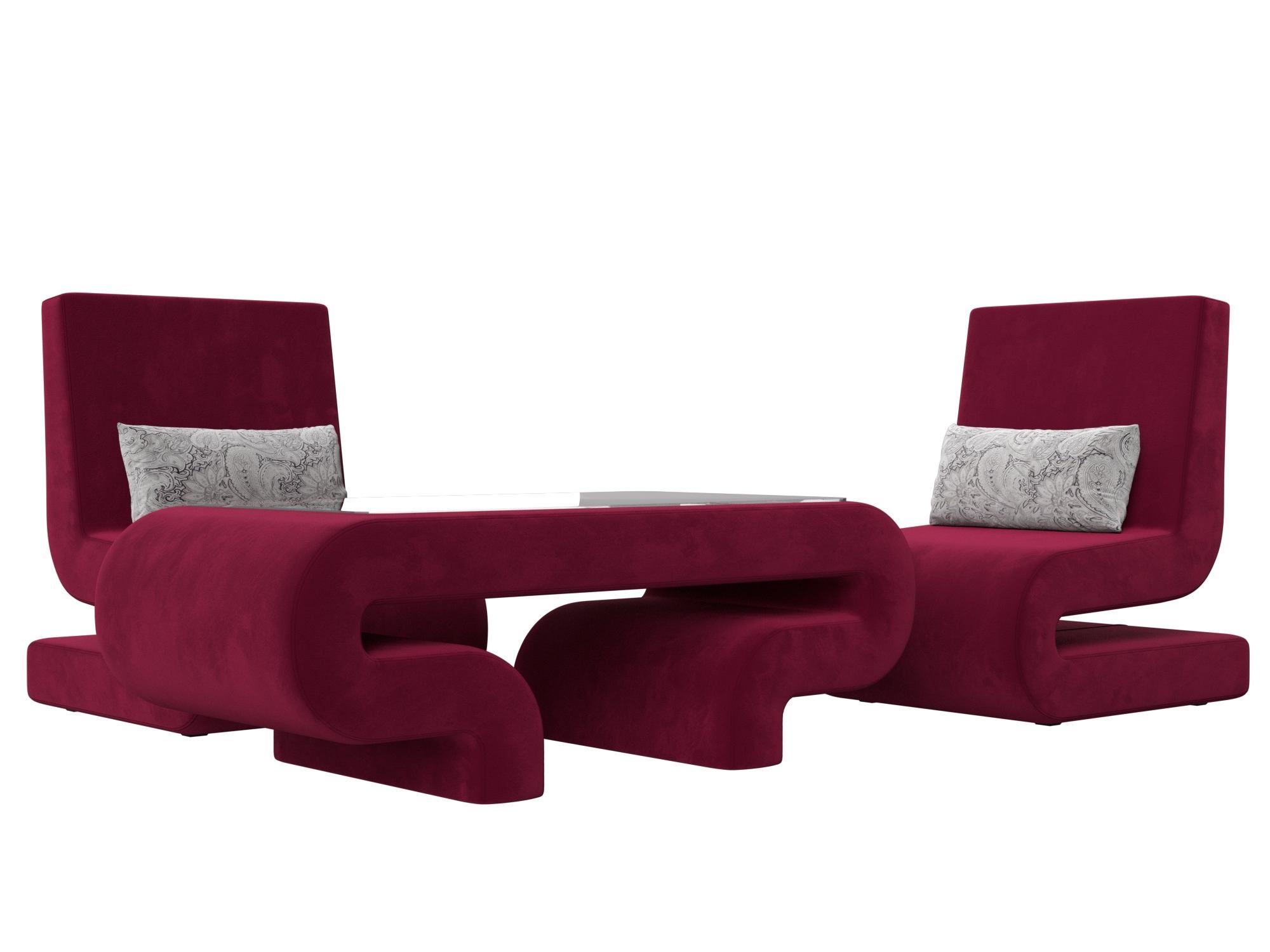 Набор Волна-3 (стол, 2 кресла) микровельвет бордовый