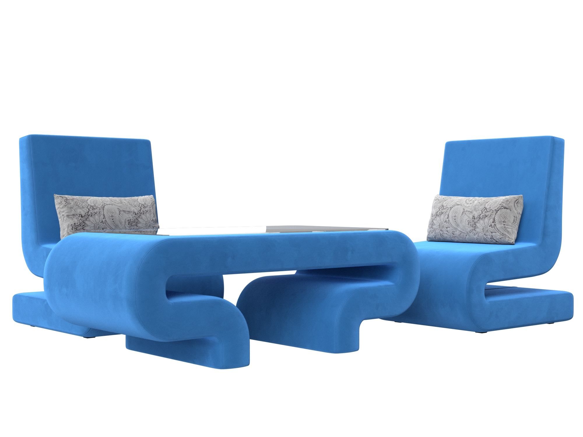 Набор Волна-3 (стол, 2 кресла) велюр голубой
