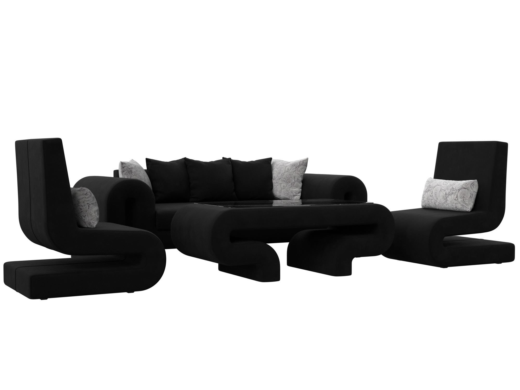 Набор Волна-2 (стол, диван, 2 кресла) микровельвет черный