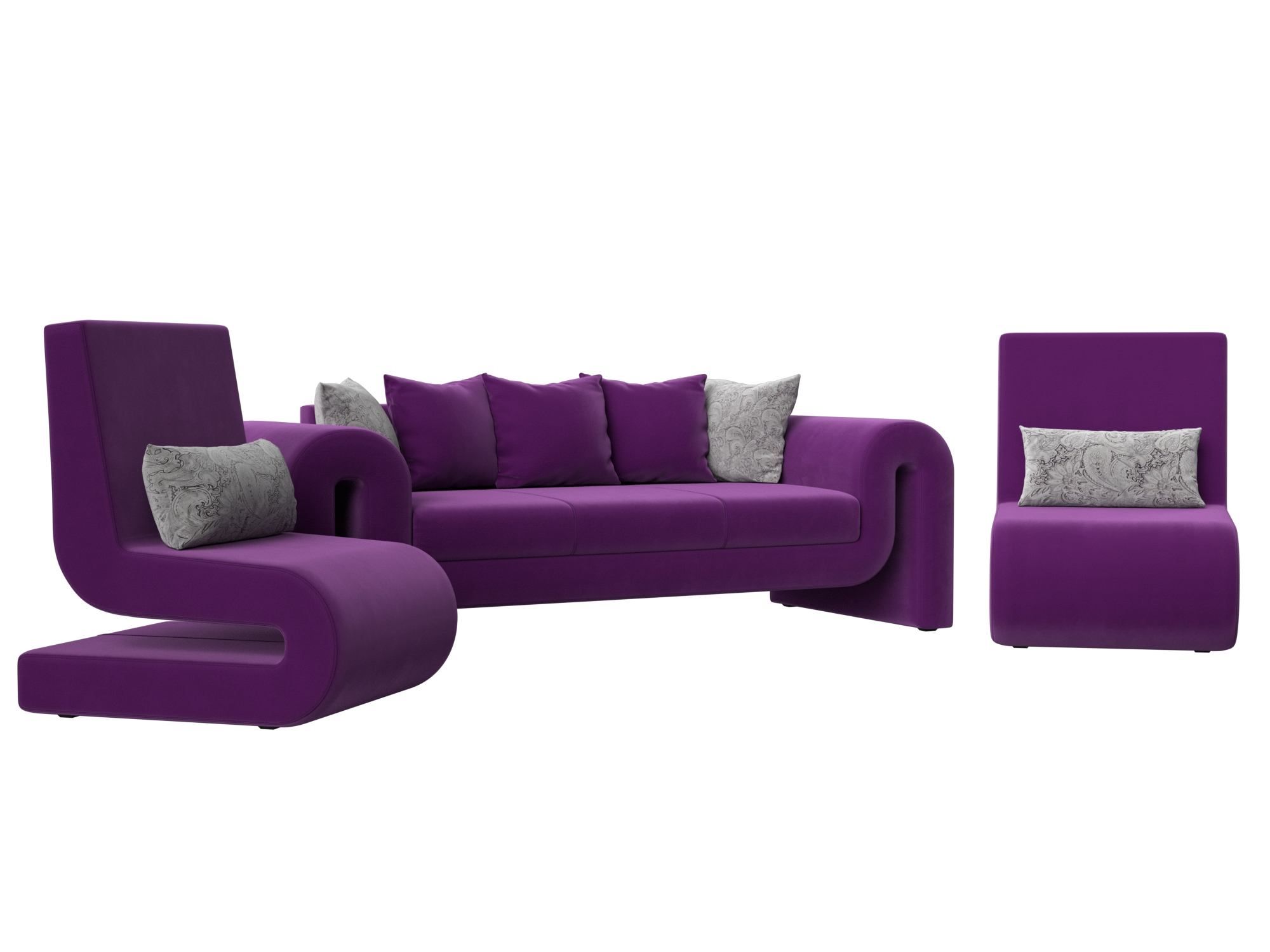 Набор Волна-1 (диван, 2 кресла) микровельвет фиолетовый