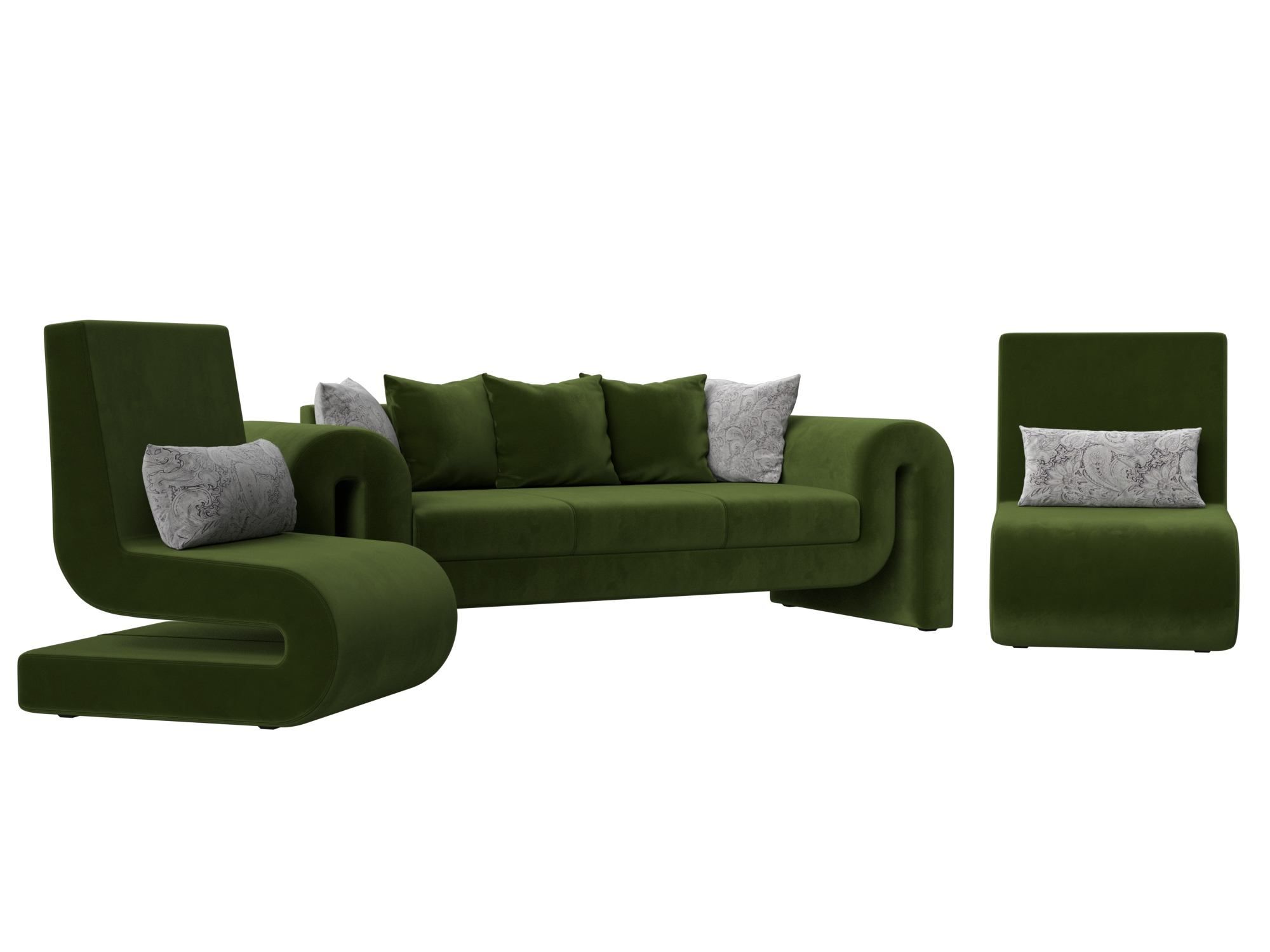 Набор Волна-1 (диван, 2 кресла) микровельвет зеленый