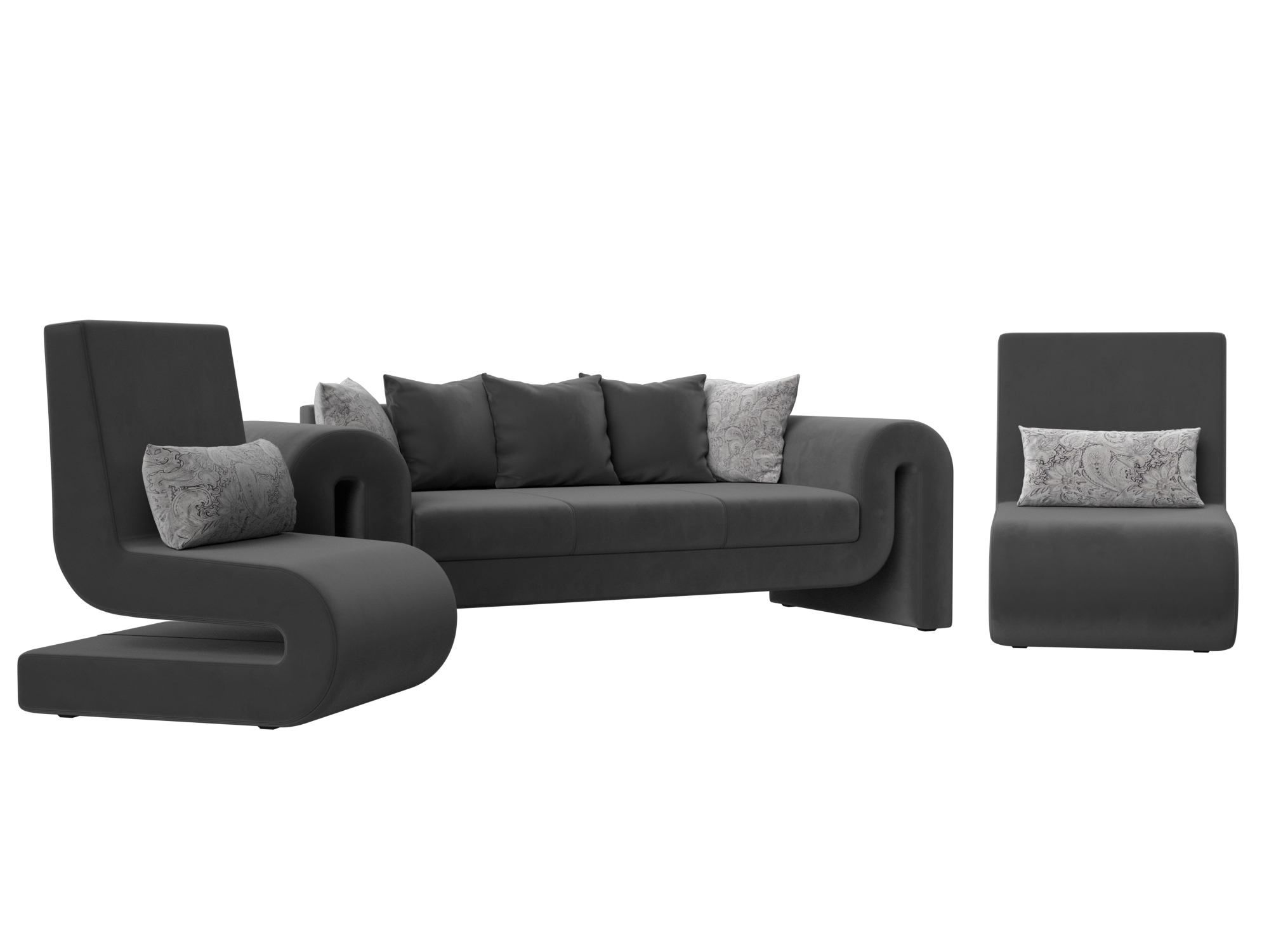 Набор Волна-1 (диван, 2 кресла) велюр серый