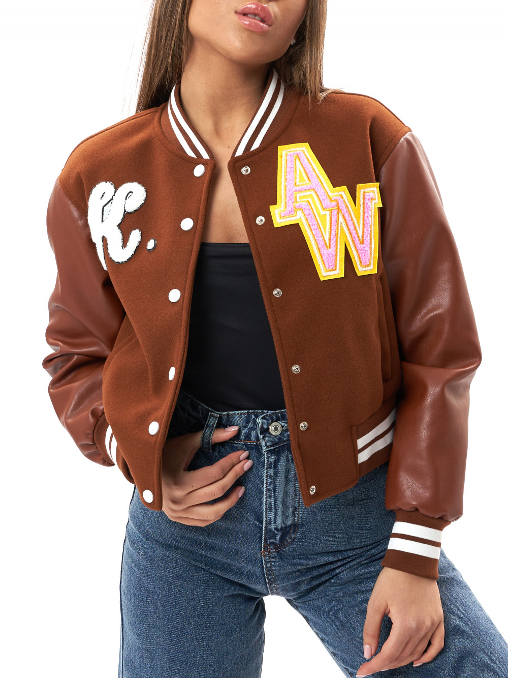 Кожаная куртка женская NoBrand AD3609 коричневая XL