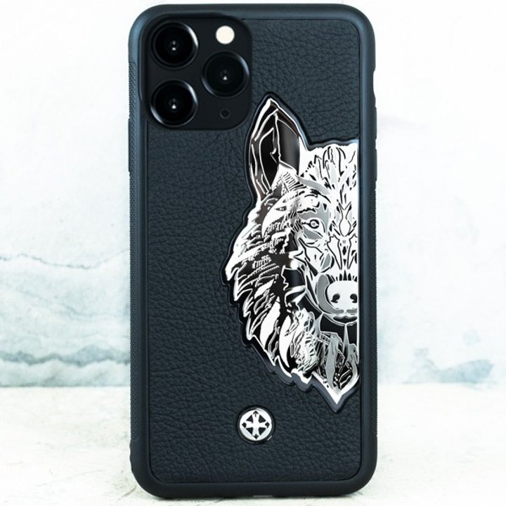 Чехол iPhone 14 Pro Max - Euphoria HM Metal Wolf Black Leather - Euphoria HM Premium