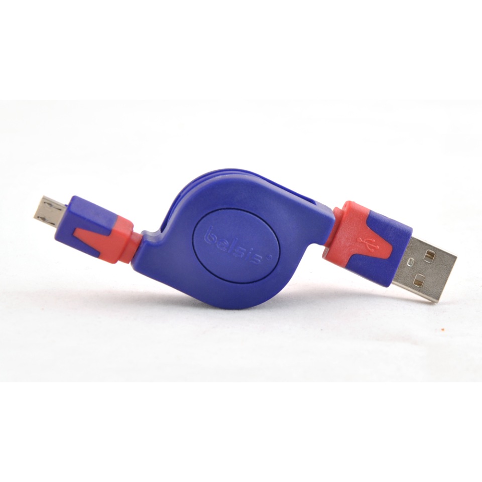 Кабель-рулетка USB 2.0 A вилка – micro B (5 Pins) вилка, сине-красный, BGL1183