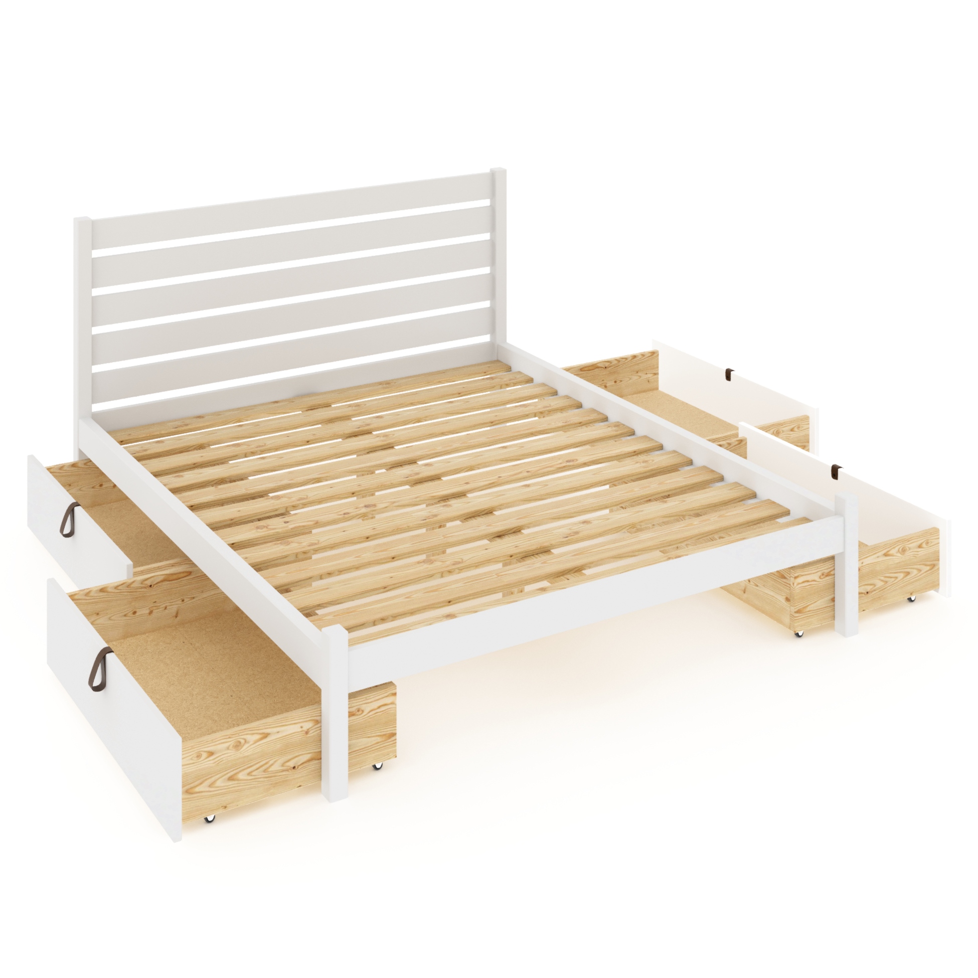 Кровать Solarius Классика реечное основание высокая спинка 160х200, 4 ящика, цвет белый