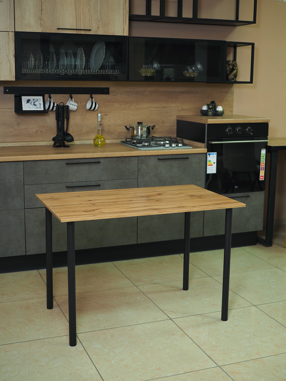 Стол Слим кухонный нераздвижной в стиле лофт Frenesie, ЛДСП дуб вотан, 110x70x75 см.