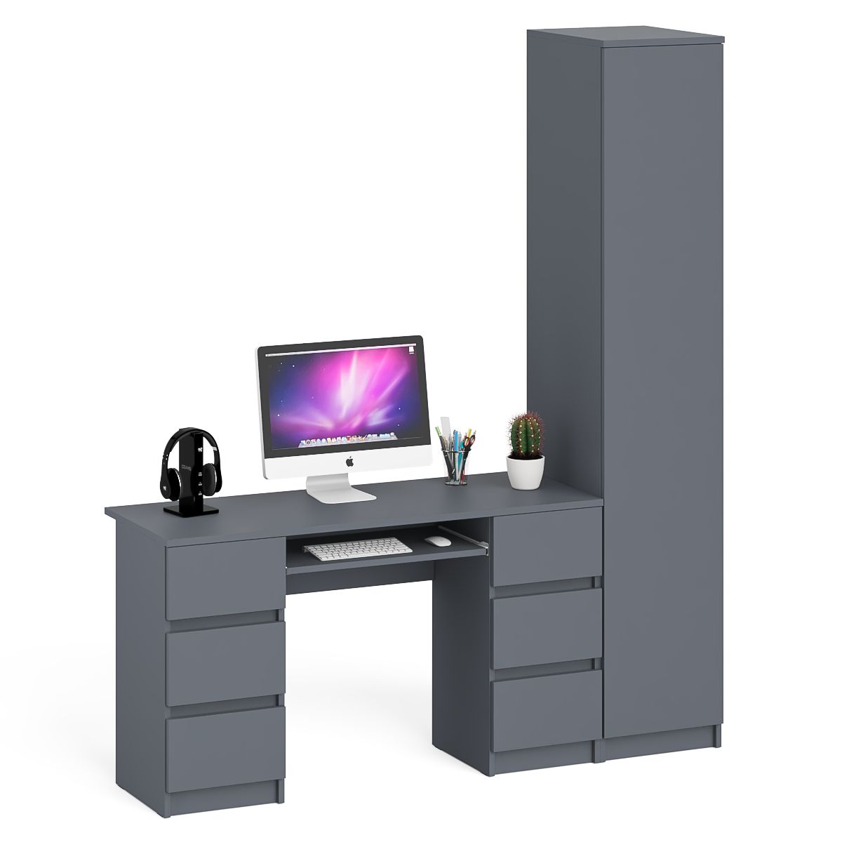 Шкаф однодверный СВК Мори МШ400.1 со столом МС-2 графит, 175,8х50х210 см