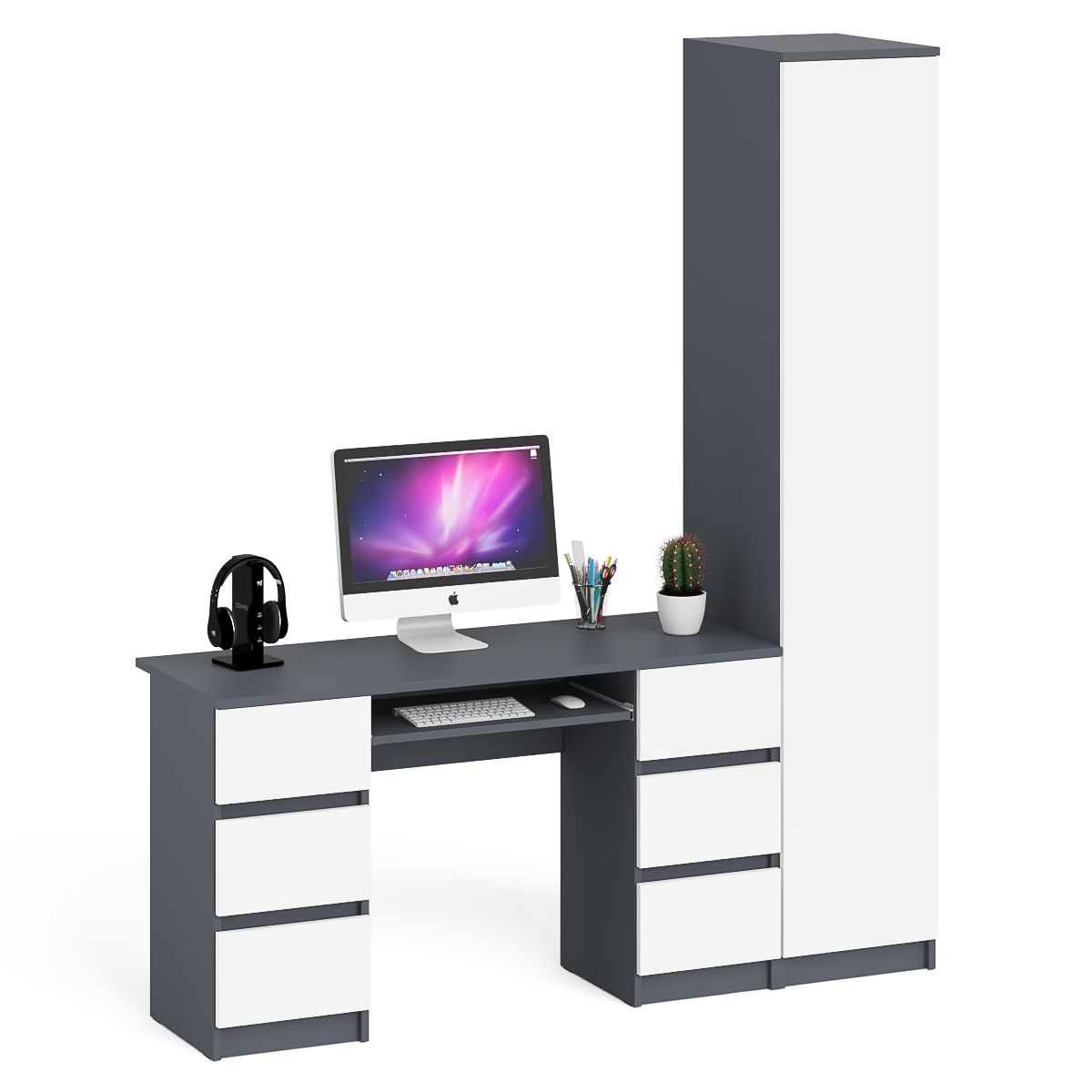 Шкаф однодверный СВК Мори МШ400.1 со столом МС-2 графит/белый, 175,8х50х210 см