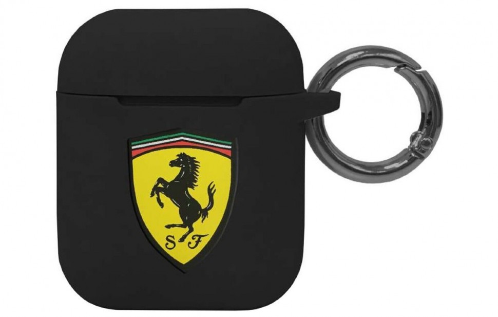 Чехол с карабином Ferrari Silicone case with ring AirPods 1/2 Черный