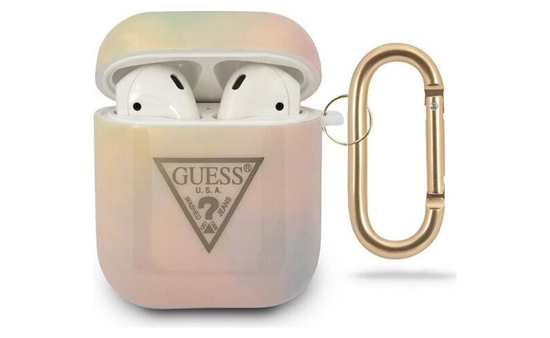 Чехол с карабином Guess TPU case TIE & DYE with ring AirPods 1&2 Розовый