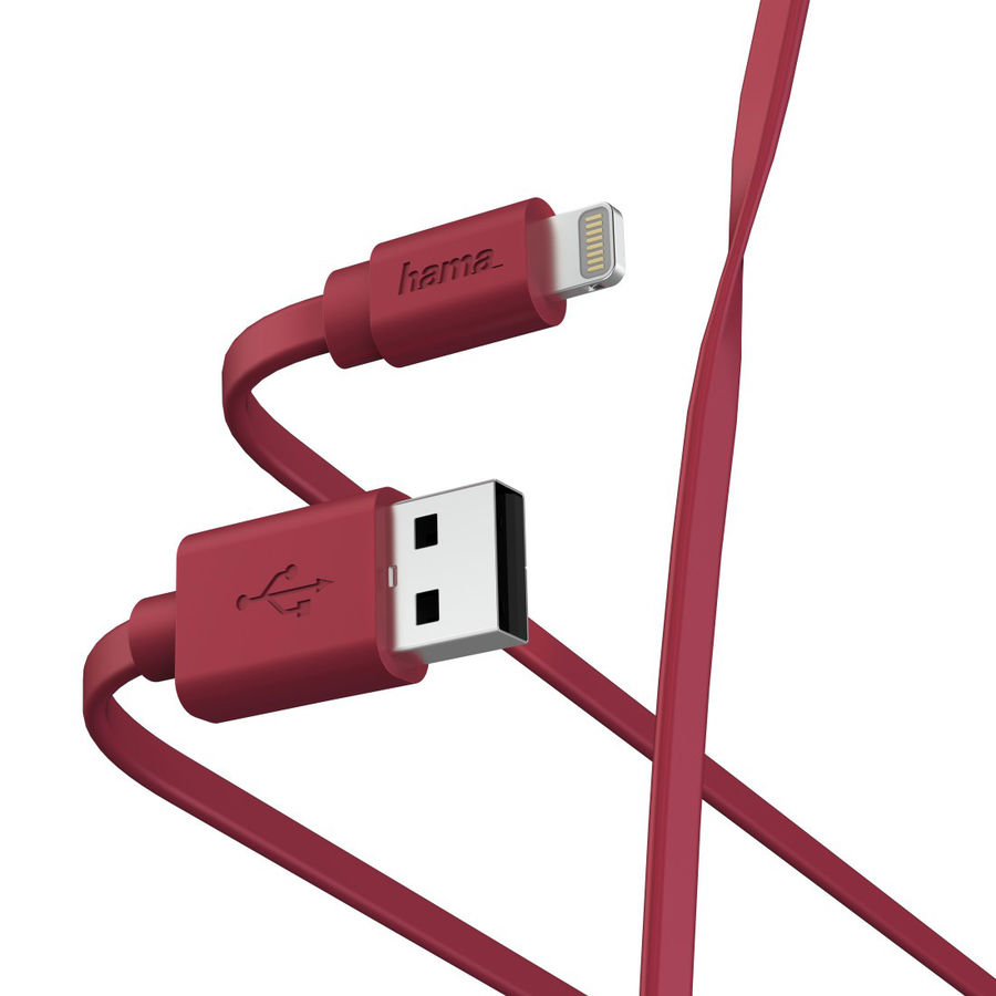 Кабель HAMA Lightning, USB 2.0 (m), 1м, MFI, красный [00187233]