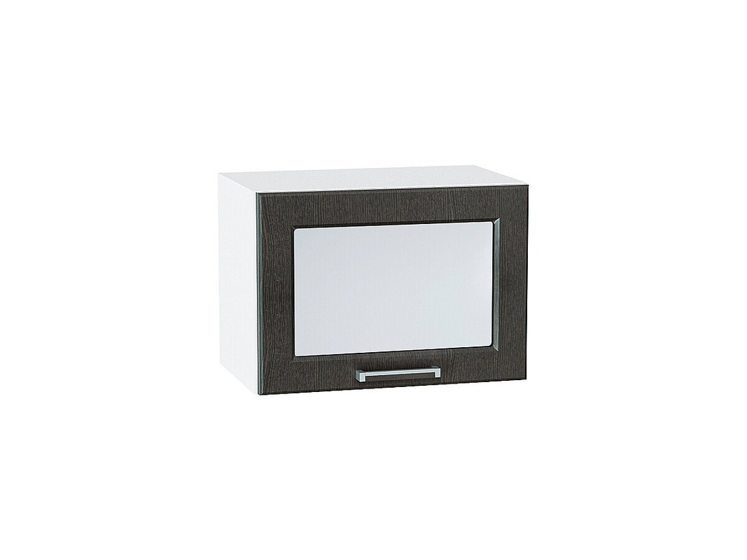 Навесной шкаф горизонтальный 500 со стеклом МС Прага Сурская мебель МДФ  Белый/Венге Ф84