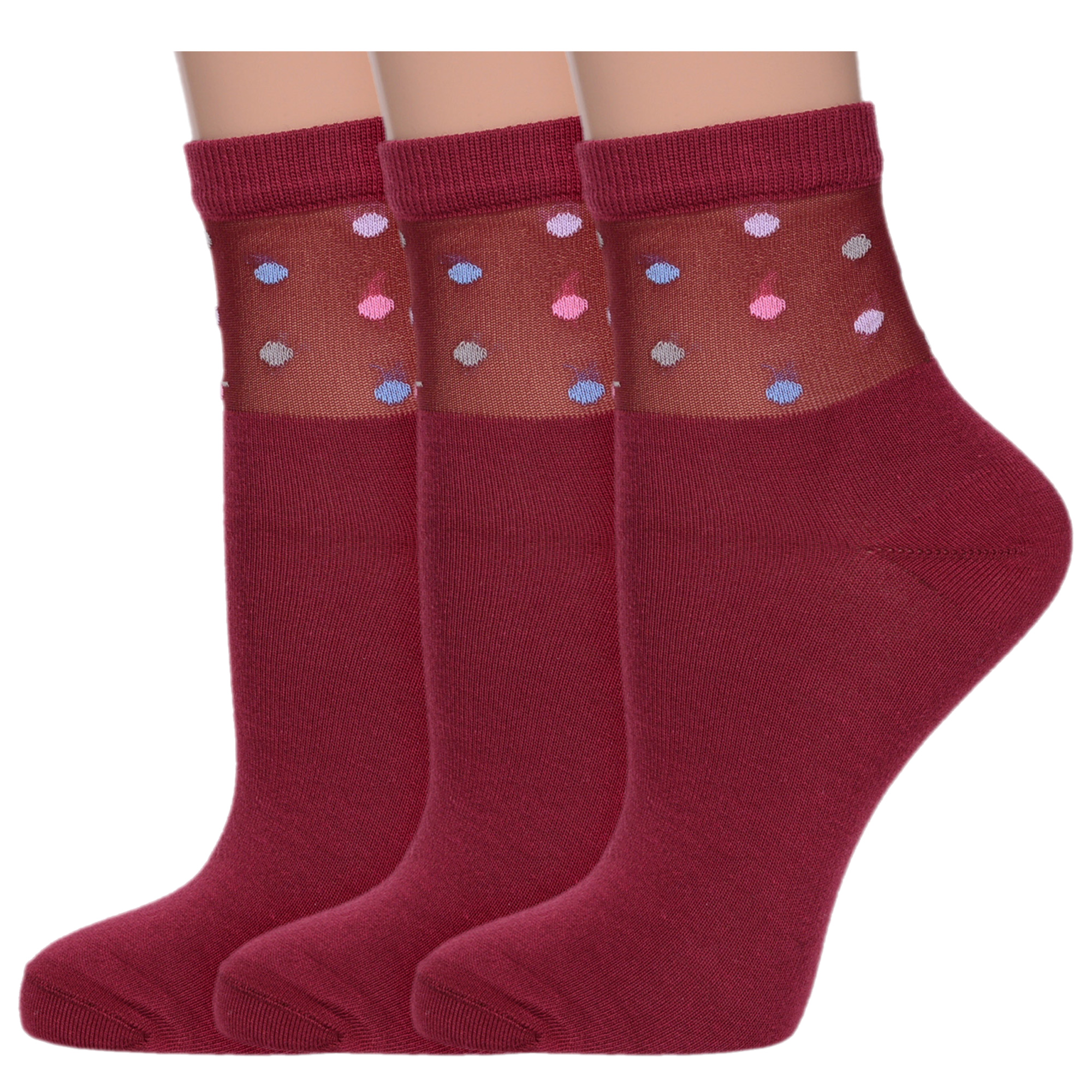 Комплект носков женских LorenzLine 3-Д132 бордовых 23