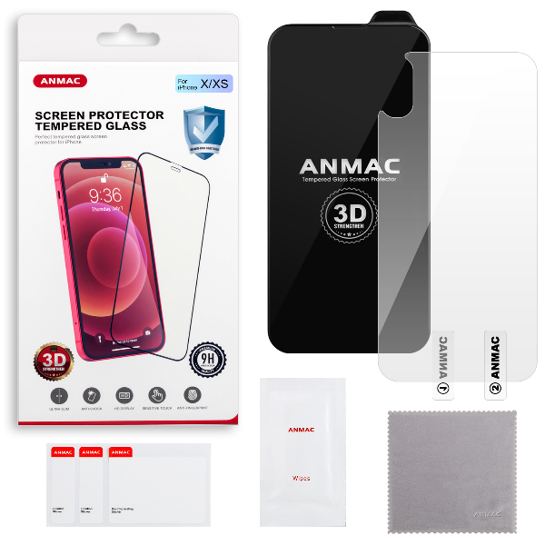 Защитное стекло IPhone XS/X 3D ANMAC черное усиленное