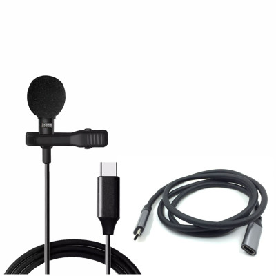 Петличный микрофон с разъемом USB Type-C с удлинителем Type-C, длина кабеля 3.5 м