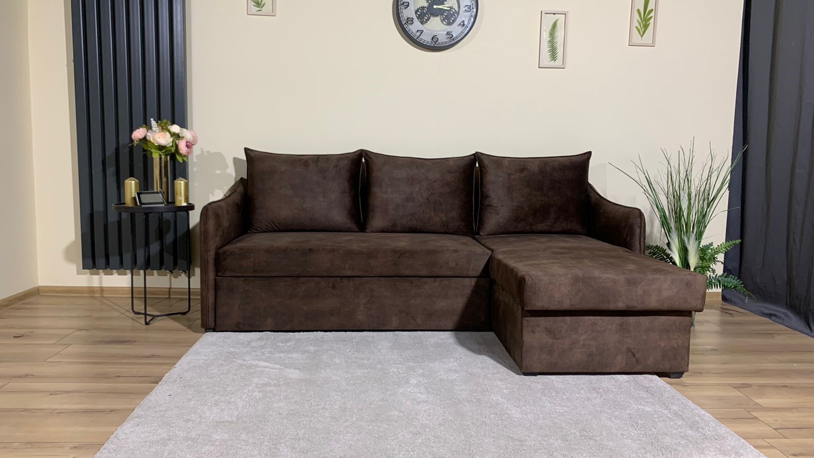 Угловой диван-кровать Home Time Aura 140x200 коричневый велюр, дельфин