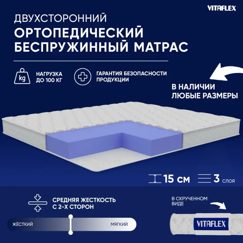 Матрас ортопедический беспружинный  Vitaflex Soft Tricot 14Sk 170x195