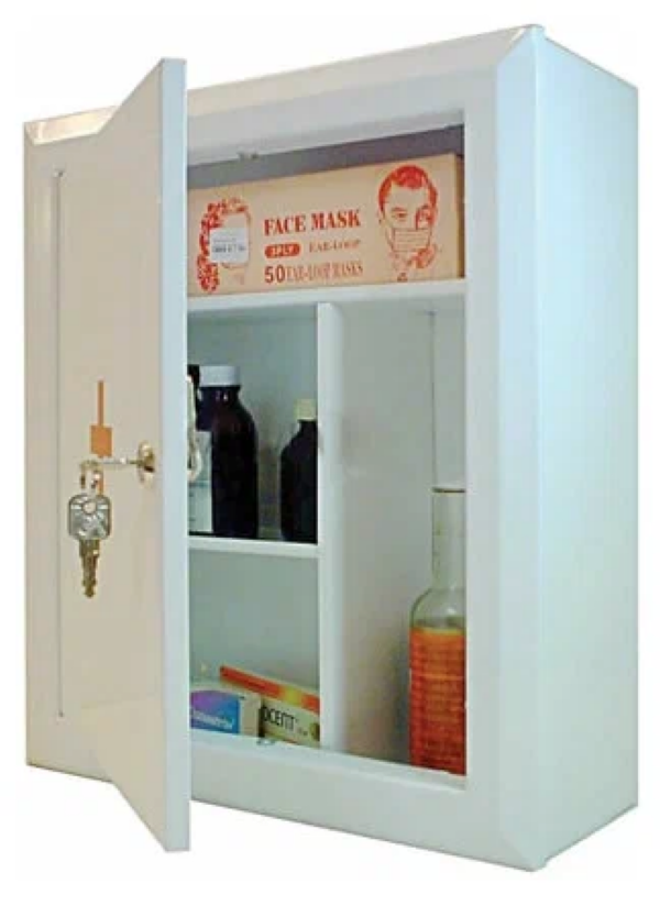 Шкафчик-аптечка металлический, навесной, внутренние перегородки, ключевой замок, 400x360x1