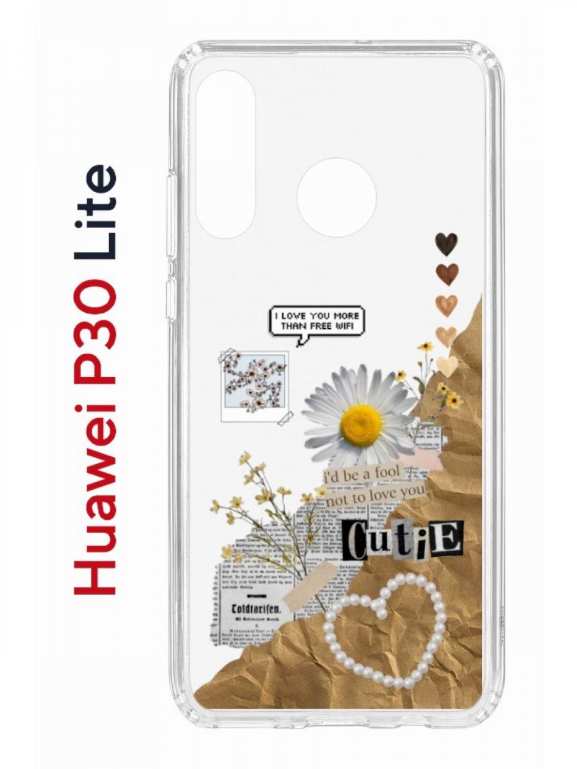 Чехол на Huawei P30 Lite с принтом Kruche Print Крафтовые наклейки, противоударный бампер