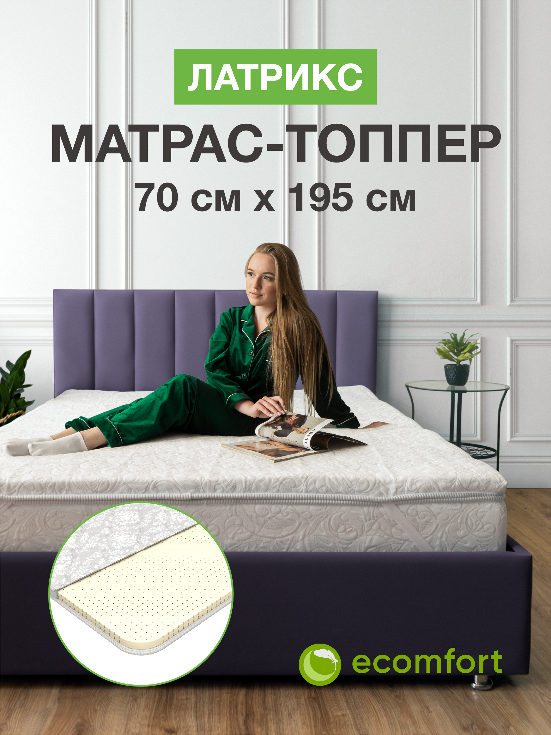 Топпер на диван Ecomfort Латрикс на резинке, 70х195 см