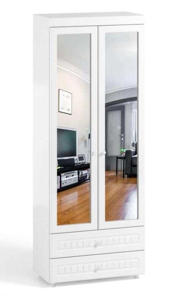 Шкаф 2дв (410) с 2 Малыми зеркальными дверьми и ящиками Катрин-К МН-45 Монако Белое дерево