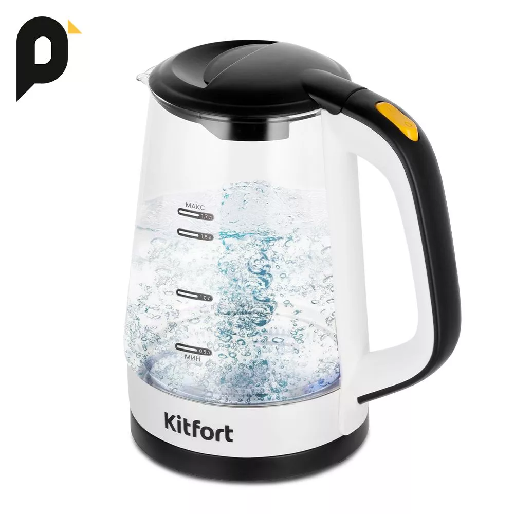 Чайник электрический Kitfort КТ-6635 1.7 л черный, белый, прозрачный