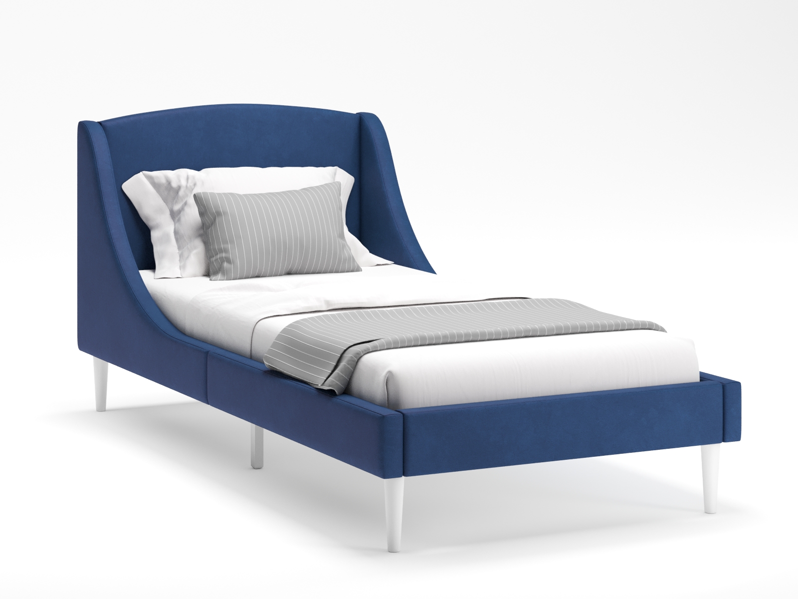 Кровать MONOFIX ЛОТТИ 90х200 см, микровелюр, синий