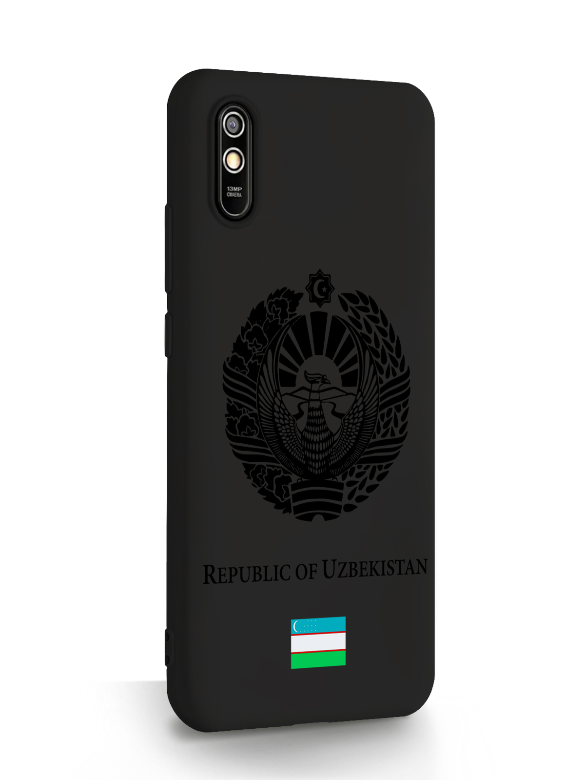 Чехол SignumCase для Xiaomi Redmi 9A Черный лаковый Герб Узбекистана черный