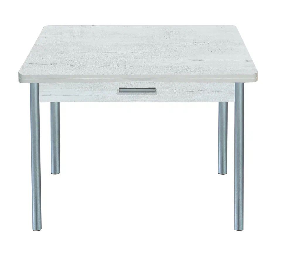Стол обеденный Катрин-К СИМПЛ с ящиком, бетон пайн белый/серебристый металлик