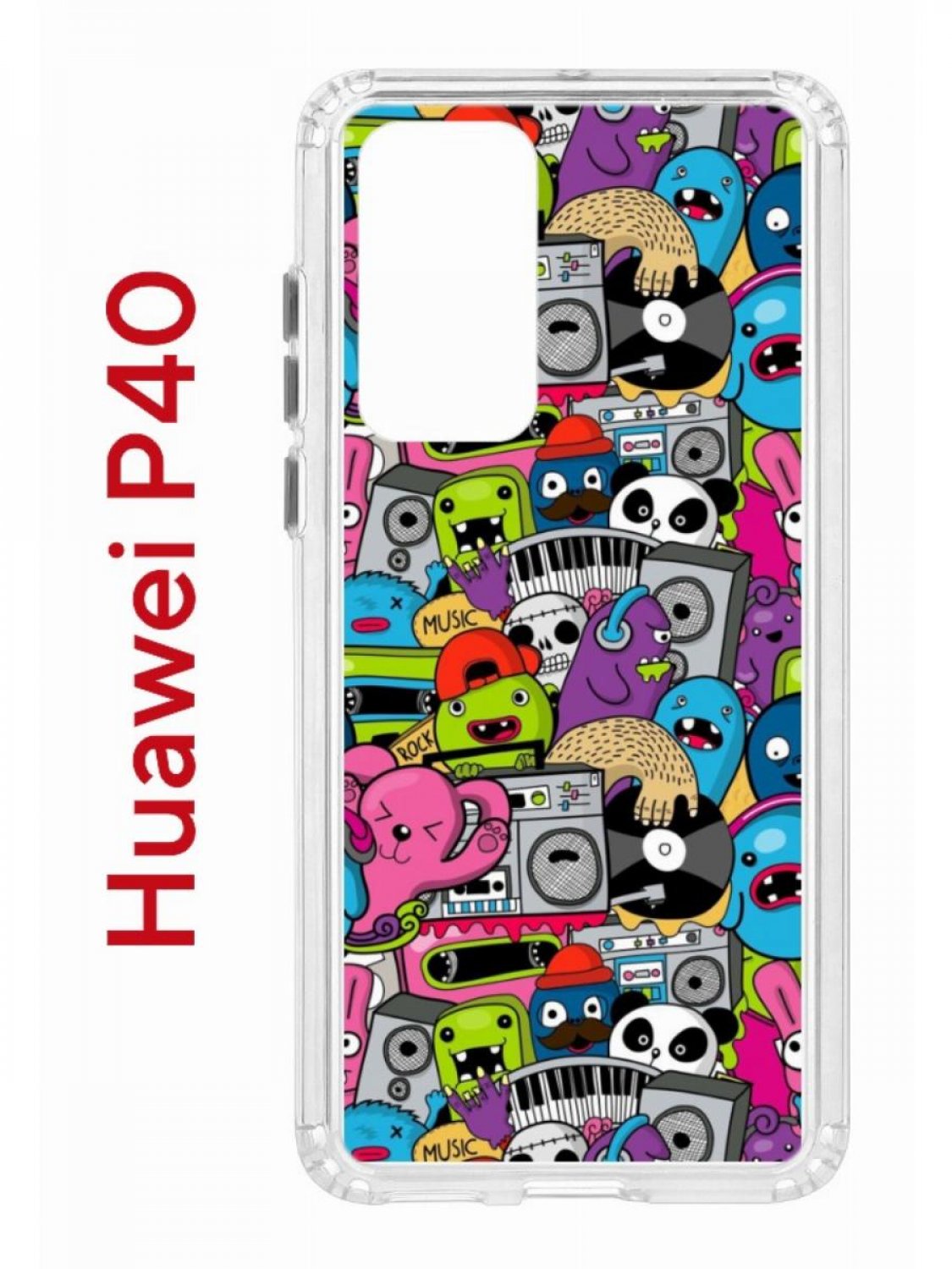 Чехол на Huawei P40 Kruche Print Monsters music, противоударный бампер, защита камеры