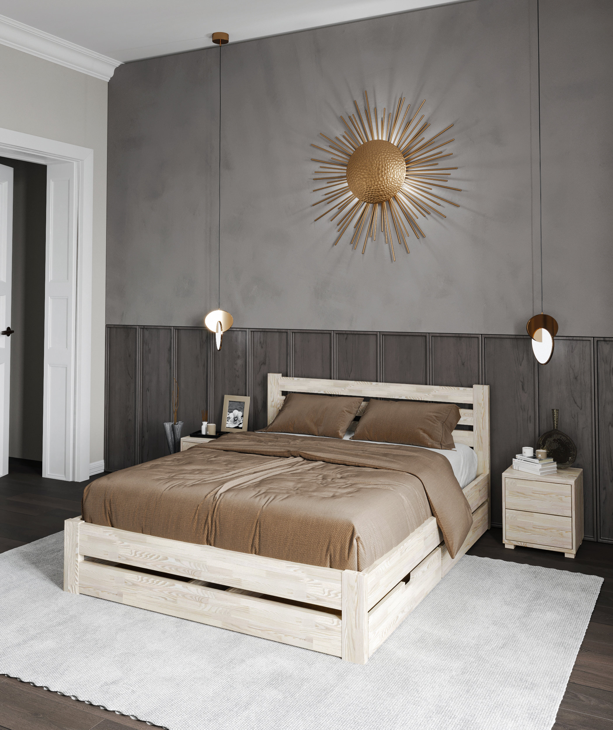 Кровать МиДа Трейд Амелия-2 с 2 ящиками 140x180 из массива сосны, без покрытия