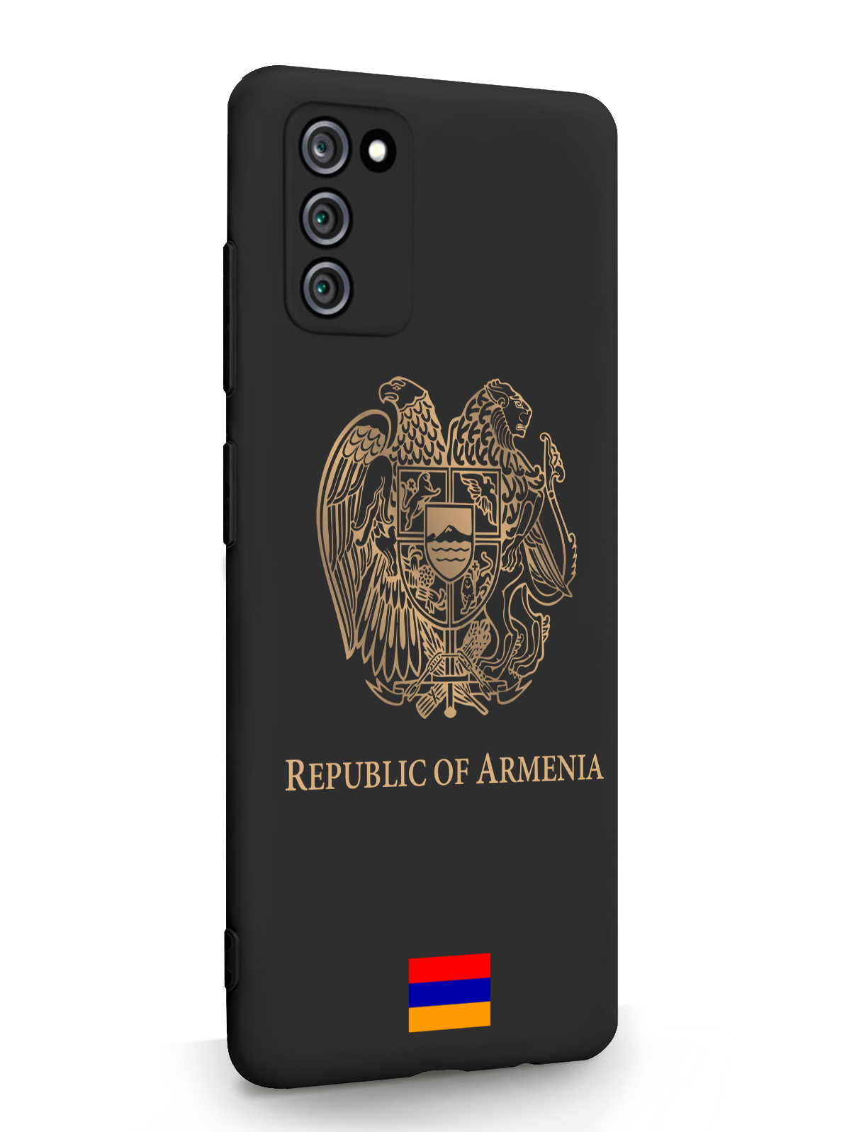 Чехол SignumCase для Samsung Galaxy A03s Золотой Герб Армении черный