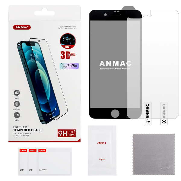Защитное стекло ANMAC для iPhone 7P/8P черное + пленка назад 3D матовое с сеточкой