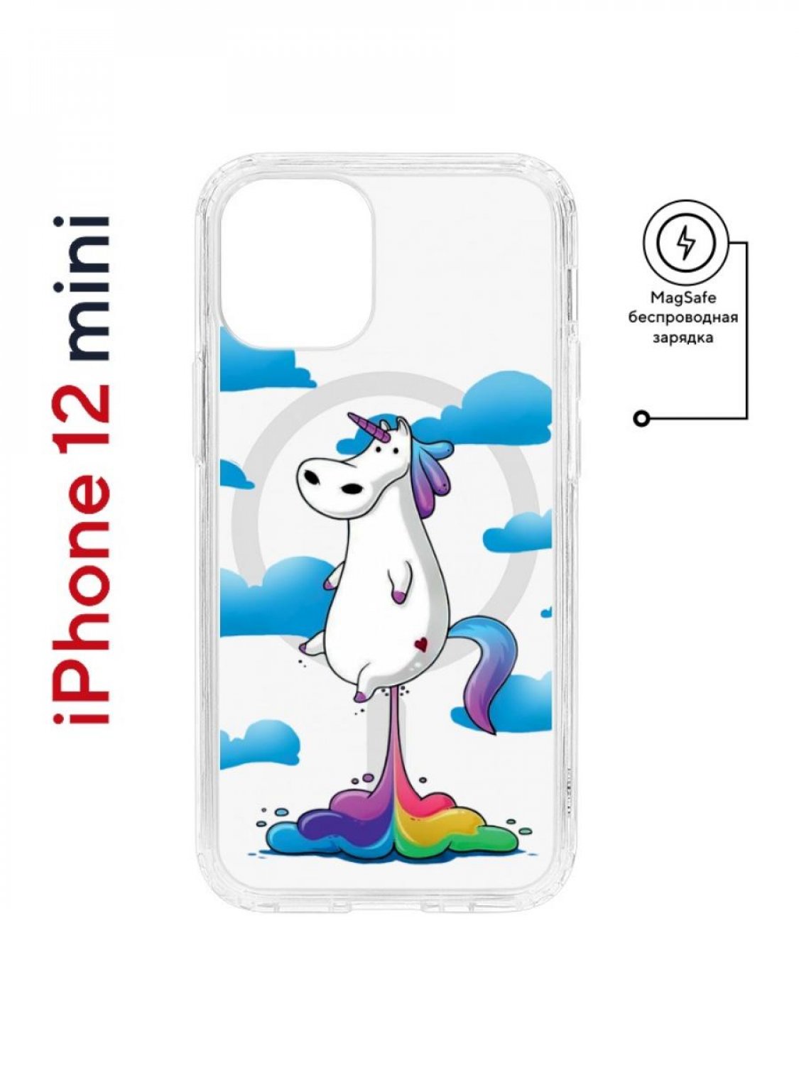 Чехол на iPhone 12 mini MagSafe Kruche Print Flying Unicorn противоударный с магнитом