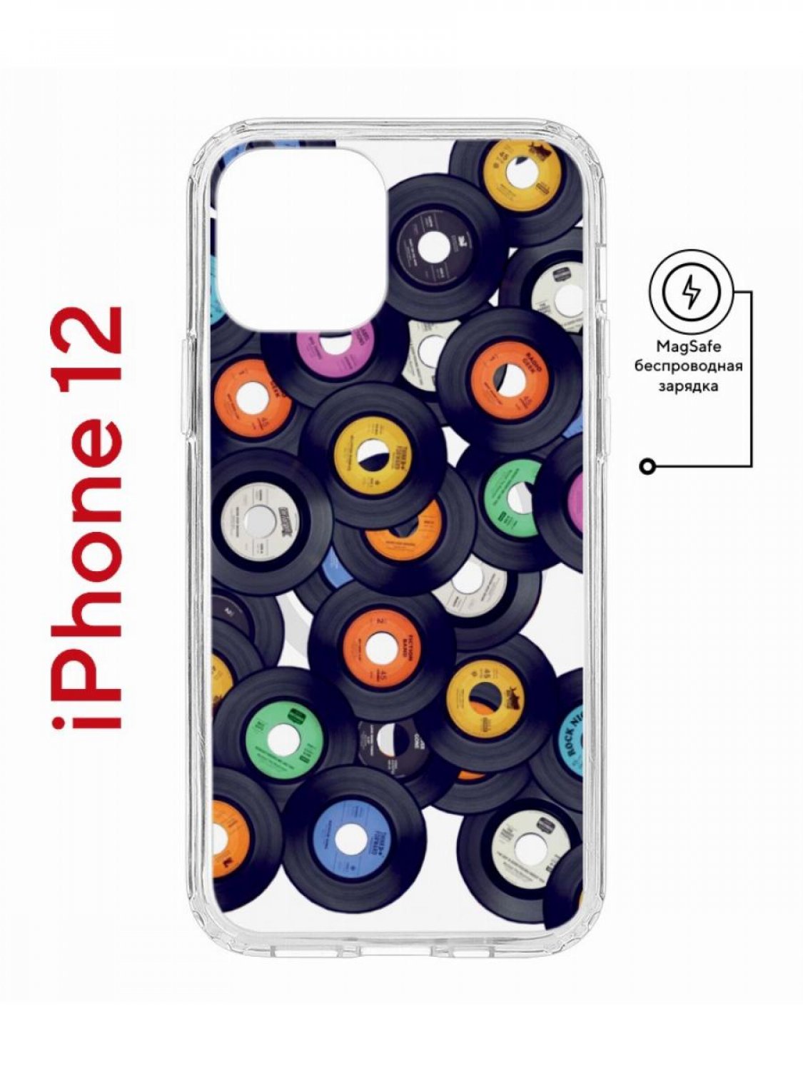 Чехол на iPhone 12/12 Pro MagSafe с принтом Kruche Print Виниловые пластинки с магнитом