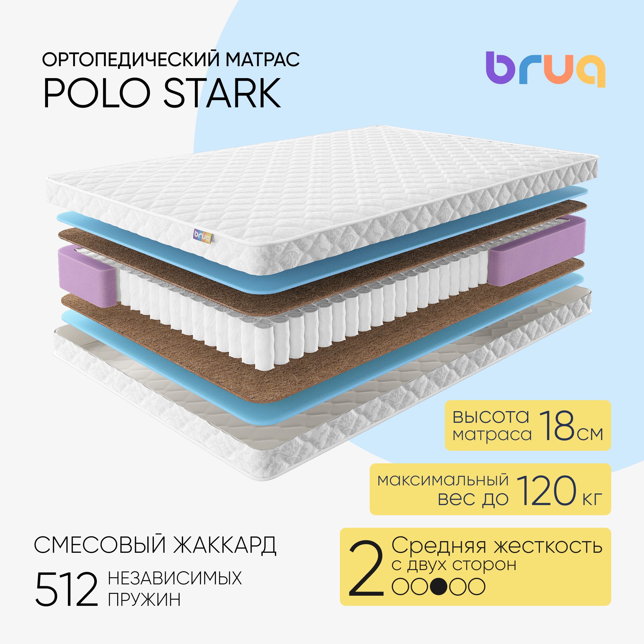 Ортопедический матрас Bruq Polo Stark, двуспальный, 160х200
