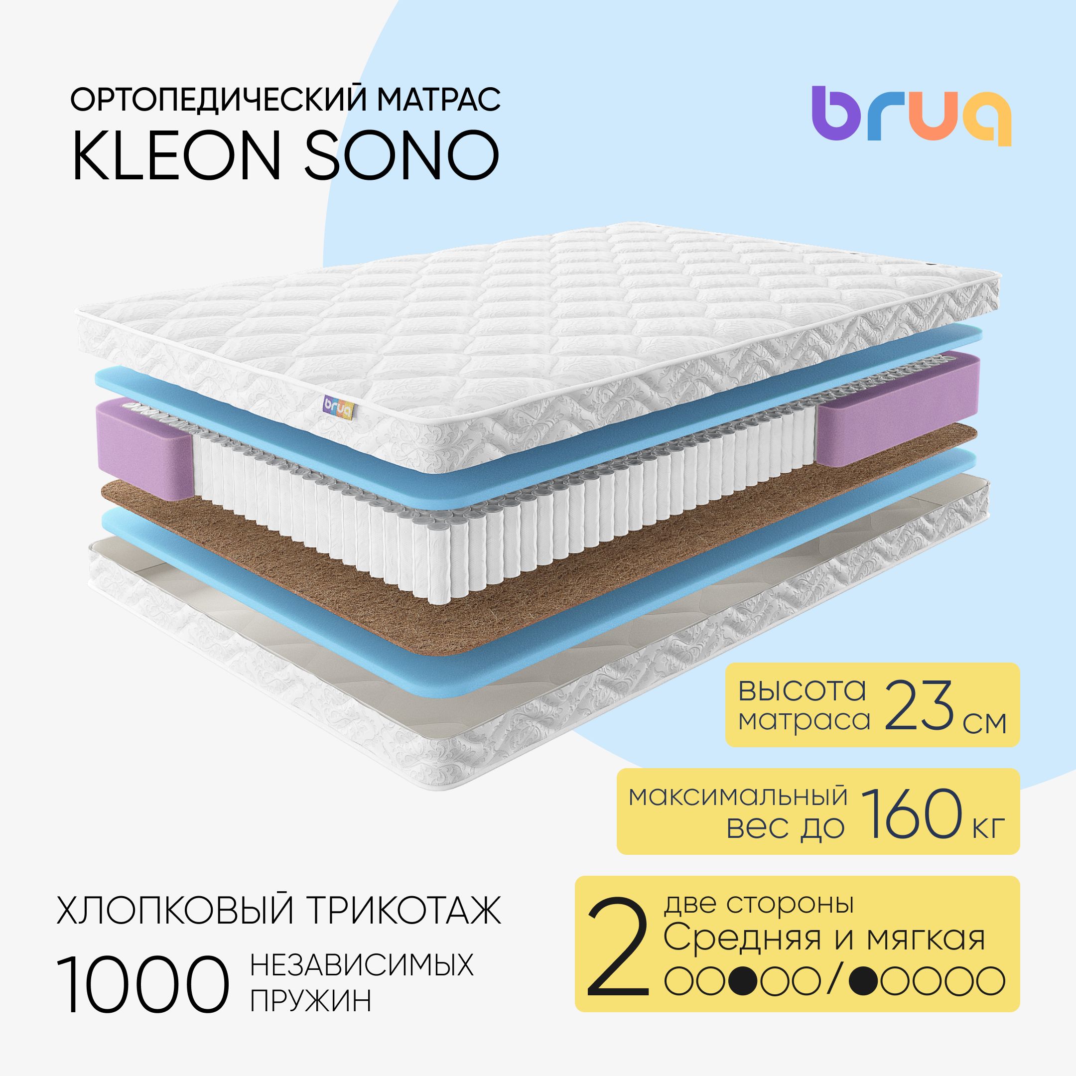 Ортопедический матрас Bruq Kleon Sono, двуспальный, 180х200